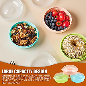 DOERDO 3Pcs Round Bagel Storage Container, Donut Keeper Holder, Round Microwave Safe Containers for Home Kitchen, 3Colors, 5.4x5.4x2.7Inch