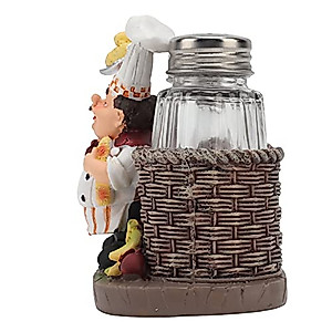 Chef Salt and Pepper Shakers, Chef Stature Holder Decorative Synthetic Resin Ingenious Vivid Chef Figurine Holder with 2 Glass Sauce Bottle