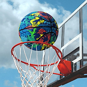 MINDCOLLISION Graffiti Basketball, Durable Soft Leather, for Kids, Teens, Beginners, Sizes 7 & 5,Doodle Dinosaur,No. 5