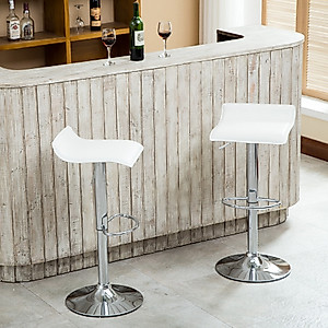 Roundhill Furniture Contemporary Chrome Air Lift Adjustable Swivel Stools with White Seat, Set of 2