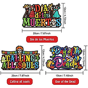 Halloween Table Centerpieces Day of The Dead Decorations Dia de Los Muertos Sugar Skull Signs Happy Halloween Decorations, Mexican Skeleton Skull Wooden Papel Picado Dinner Tier Tray Decor