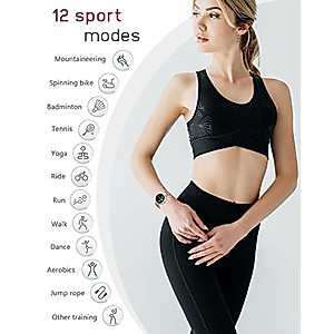 Smart Watch for Women IP68 Waterproof, Round Women's Watch for iOS Android Phones Fitness Tracker Smartwatch with Heart Rate Monitor Steps/Sleep Tracker Slim Gold (Sport & Metal Bands Included), LYNN