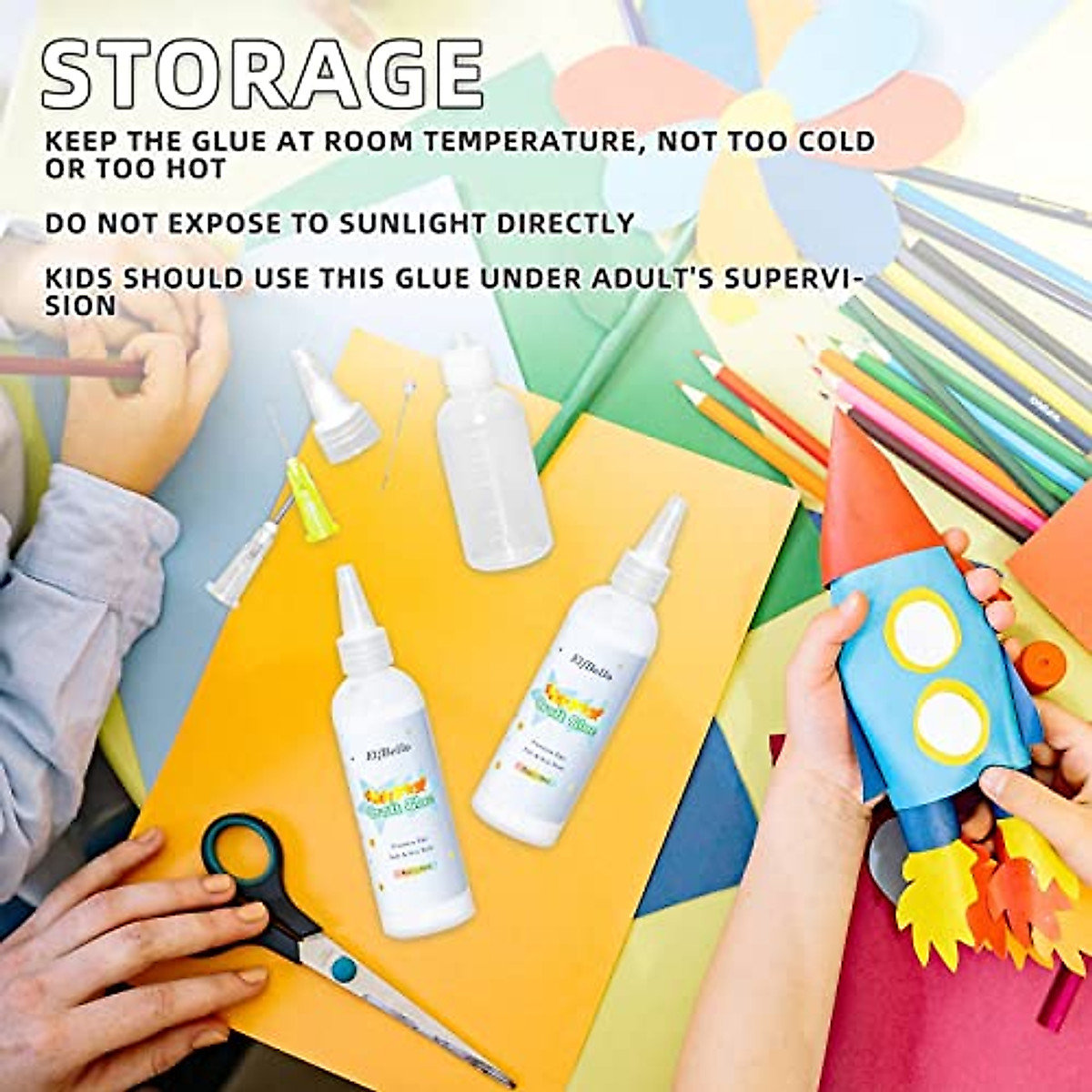 ElfBello Art Craft Glue with Fine Tips & 50ml Glue Applicator Bottle, Adhesive Art Glitter Glue for Paper Craft DIY Scrapbook, Quick Dries Clear Glue Wrinkle Resistant, 4fl oz 2 Pack