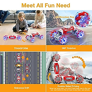Powerextra 2023 New Remote Control Car, 1:12 Gesture Control Rc Stunt Car with Light & Music, 4WD Transform Off Road Double Side 360° Rotating Glove Racing Toy Car, 90+ Mins Play Car