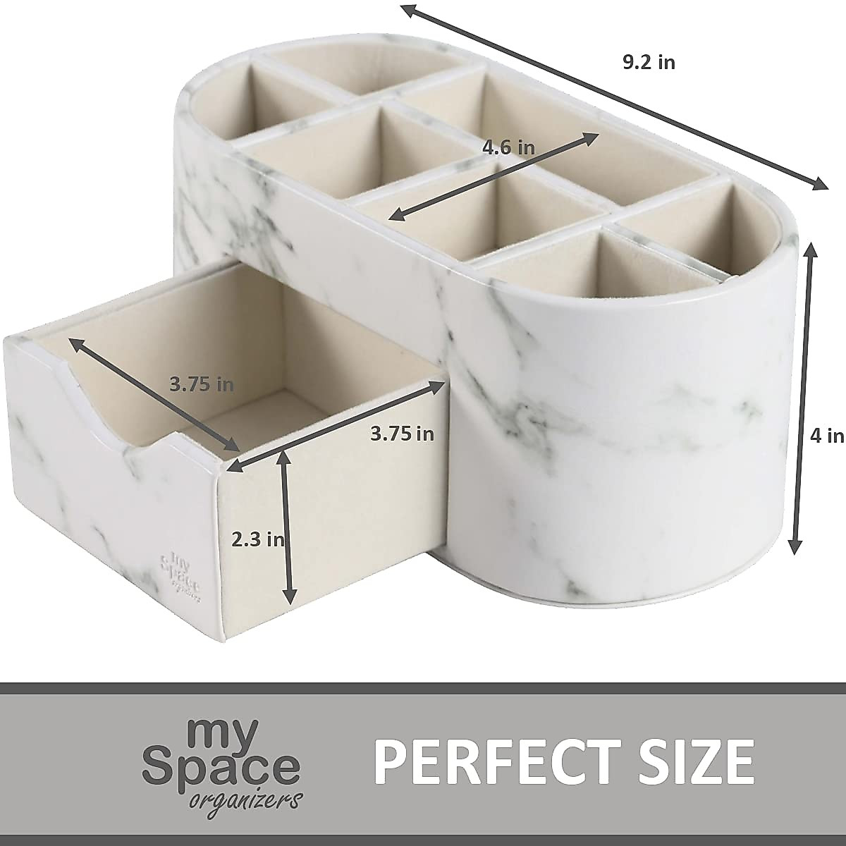 Marble Desk Organizer For Office Supplies Desk Accessories - Pencil Pen Holder Decor - Home School College Organization Desktop Caddy - Faux Leather