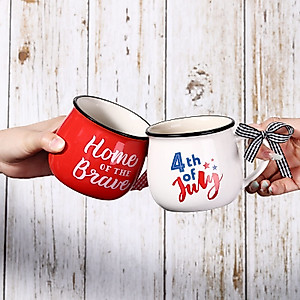 Zubebe 6 Pieces Patriotic Coffee Mugs 4th of July Ceramic Cups Tumbler Hot Cocoa Mugs Gift Set for Independence Day Tiered Tray Coffee Bar Decorations (Patriotic)