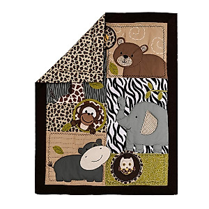 Brandream Jungle Crib Bedding Sets for Boys Elephant Animal Zoo Nursery Baby Bedding Set Zebra Giraffe Monkey Hippo Owl Bear 3D Pattern | 3-Piece Nursery Set | Baby Comforter, Crib Sheet, Crib Skirt