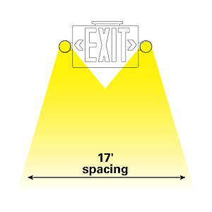 All Pro APCH7R Combo Unit, Integrated LED Exit Sign with (2) LED Emergency Light Heads, 25-Watt, White with Red Letters