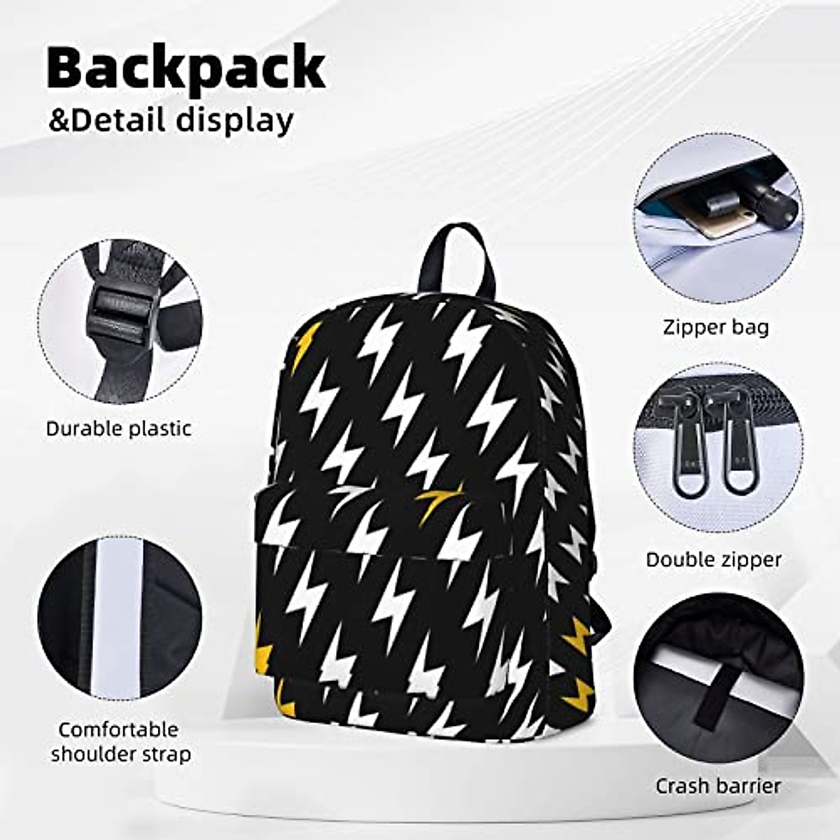 QICENIT Lightning Bolt Laptop Backpack for Women Men Large Capacity Durable Lightweight Casual Bag fit 15.6”Notebook for Camping Work Daypack Travel Business Hiking