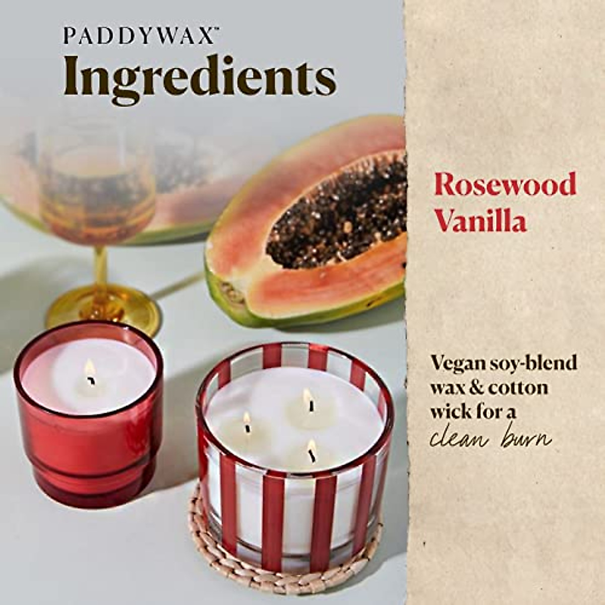 Paddywax Candles Al Fresco Collection, Naturally Scented Candle, 7 Ounces, Red, Rosewood Vanilla