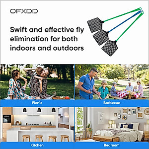 OFXDD Rubber Fly Swatter, Long Fly Swatter Pack, Fly Swatter Heavy Duty, Green and Blue Colors (3 Pack)