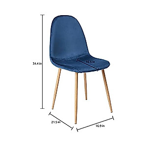 CangLong Dining Kitchen Velvet Cushion Seat, Upholstered Back and Metal Legs, Modern Mid Century Living Room Side Chairs, Set of 4, Blue