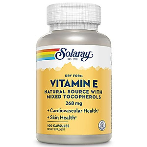 SOLARAY Vitamin E, Dry 400 IU w/ Mixed Tocopherols | Non-Oily | Healthy Cardiac Function, Antioxidant Activity & Skin Health Support | 100 Capsules