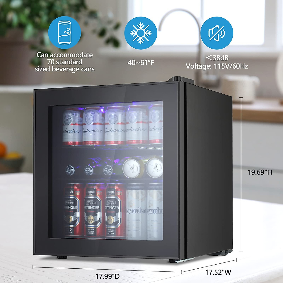 Havato Mini Fridge-80Can Beverage Refrigerator Soda or Beer, Independent Transparent Glass Small Drink Dispenser For Home and Bar, Beverage Refrigerator Electronic Temperature Control,2.4cu.Ft,Black