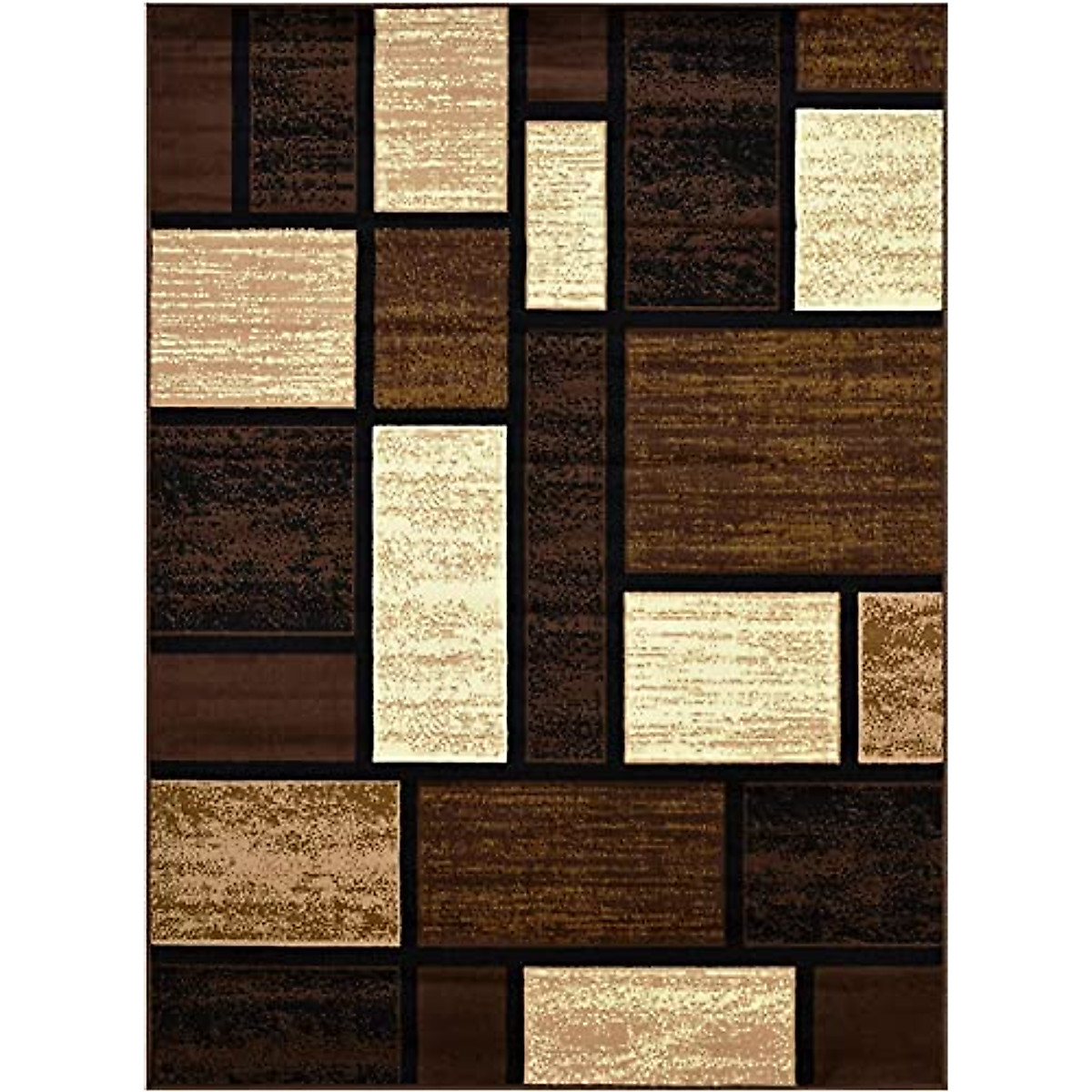 Champion Rugs Indoor Brick Blocks Geometric Fabric Brown Area Rug (8’ X 10’)