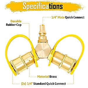 GasOne 2147 11/4 Y Splitter Trailer Propane Hose for RV Tabletop Grill, 2 Way LP Gas Adapter 1/4" Quick Connect Disconnect Kit
