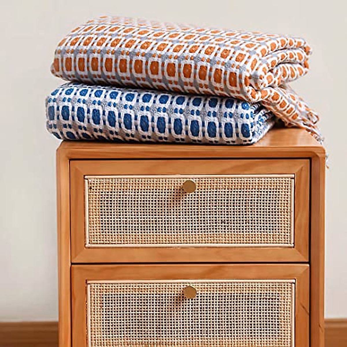 Acrylic Knitted Throw Blanket, Woven Blanket with Tassels Wave Textured Lightweight and Soft Cozy Decorative Blanket Throws for Travel, Couch, Bed, Sofa, 51"x63", Blue