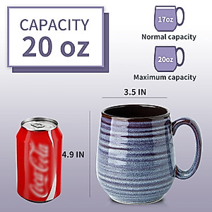 Hasense Large Coffee Mugs Set of 2, Ceramic 20 oz Coffee Cups for Office and Home, Modern Coffee Mug with Big Handle for Latte Coffee Tea Soup as Gifts, Dishwasher & Microwave Safe, Blue and Purple