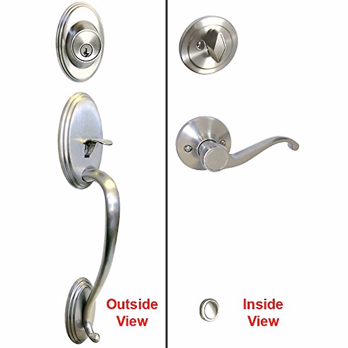 eBuilderDirect Satin Nickel Front Door Single Cylinder Handleset Handle Set with 835DC Lever