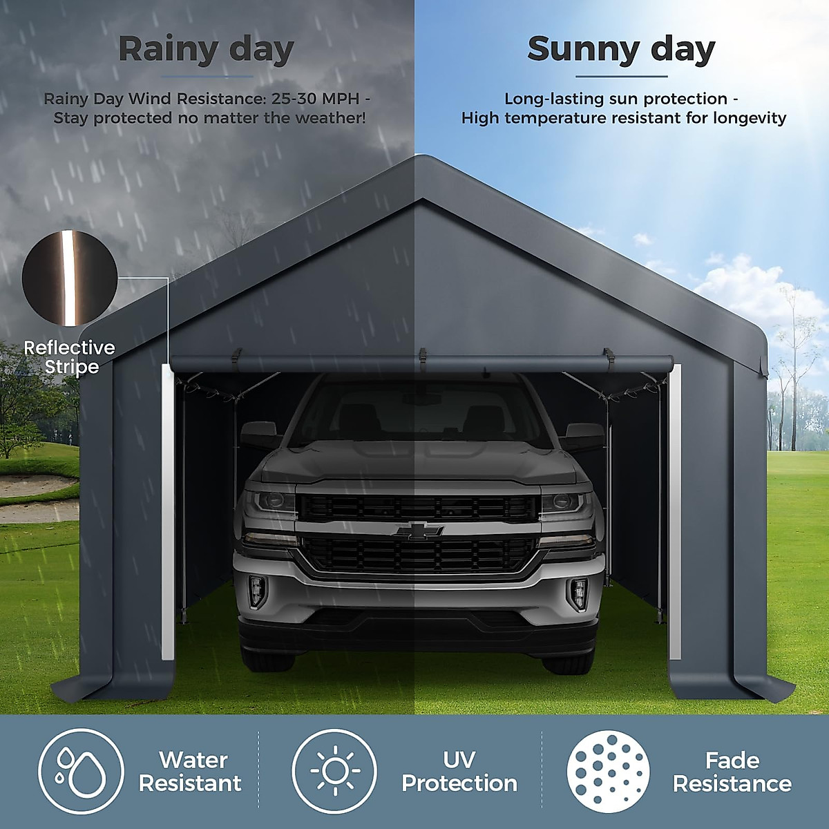 GREEN PARTY Carport, 13'x24' Extra Large Heavy Duty Carport with Roll-up Windows, Waterproof & 12 Legs Car Canopy Portable Garage Shelter with Removable Sidewalls & Doors for Car, Truck, SUV, Boat