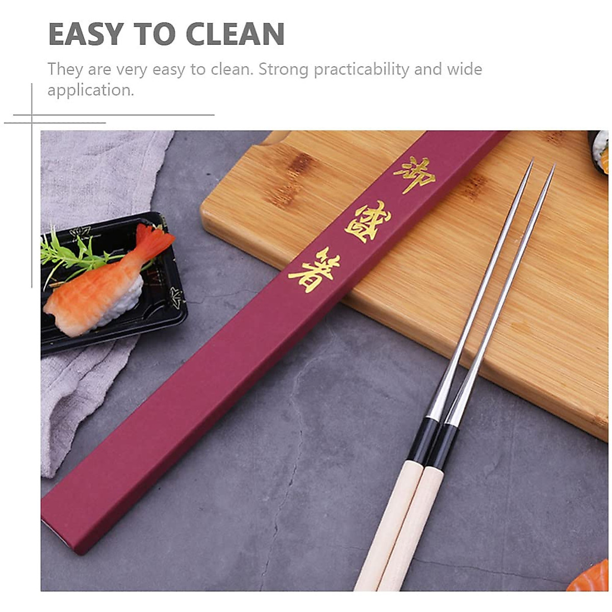 Angoily 2pcs Sashimi Chopsticks Long Chopsticks Metal Noodles Chopstick Cooking Frying Chopsticks Moribashi Chopsticks Korean Chopstick Wooden Handle Stainless Steel Travel Non-slip