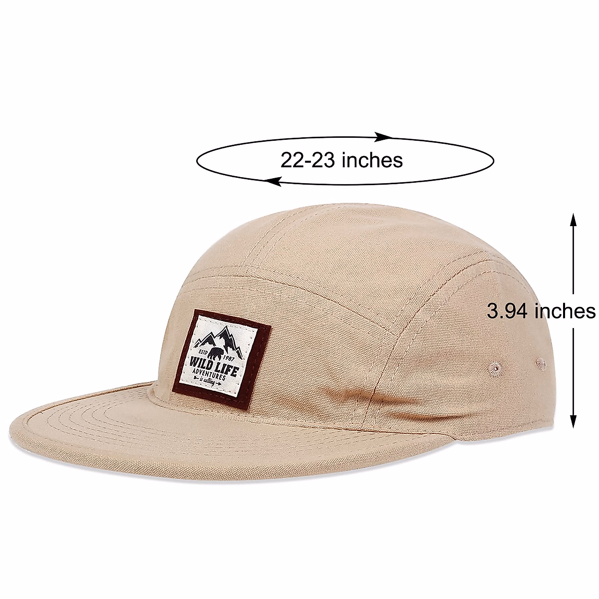 5 Panel Snapback Hats for Men Women Lightweight Vintage Camp Hat Baseball Cap Beige