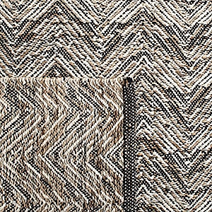 SAFAVIEH Kilim Collection Area Rug - 8' x 10', Beige & Black, Handmade Flat Weave Chevron Wool, Ideal for High Traffic Areas in Living Room, Bedroom (KLM729B)
