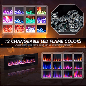 MFSTUDIO Electric Fireplace, 40 inch Fireplace Heater Recessed and Wall Mounted Low Noise with Touch Screen Remote Control and Timer, 1500W