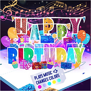 LIGHT & MUSIC Happy Birthday Pop Up Card – Plays Hit Song 'HAPPY', Happy Birthday Card for Him or Her, Birthday Cards for Men, Birthday Card for Wife or Husband, Birthday Greeting Cards, 1 Pop Up Card