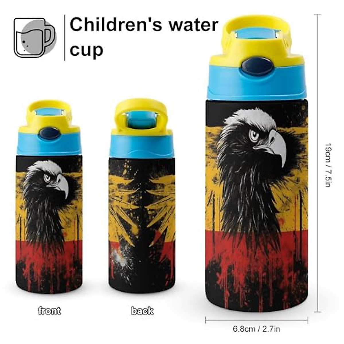 Stainless Steel Water Bottles Germany Flag Eagle Travel Water Cups with Handle And Silicone Straw Drinking Cup with Leak Proof Lid Thermo Travel Mug for Women Men