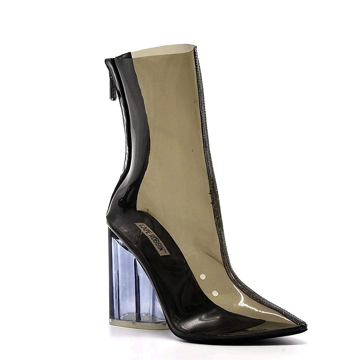 Cape Robbin Crystal Glaze Womens Perspex Lucite Clear Pointy Toe Chunky Heel Ankle Boots,Black,10