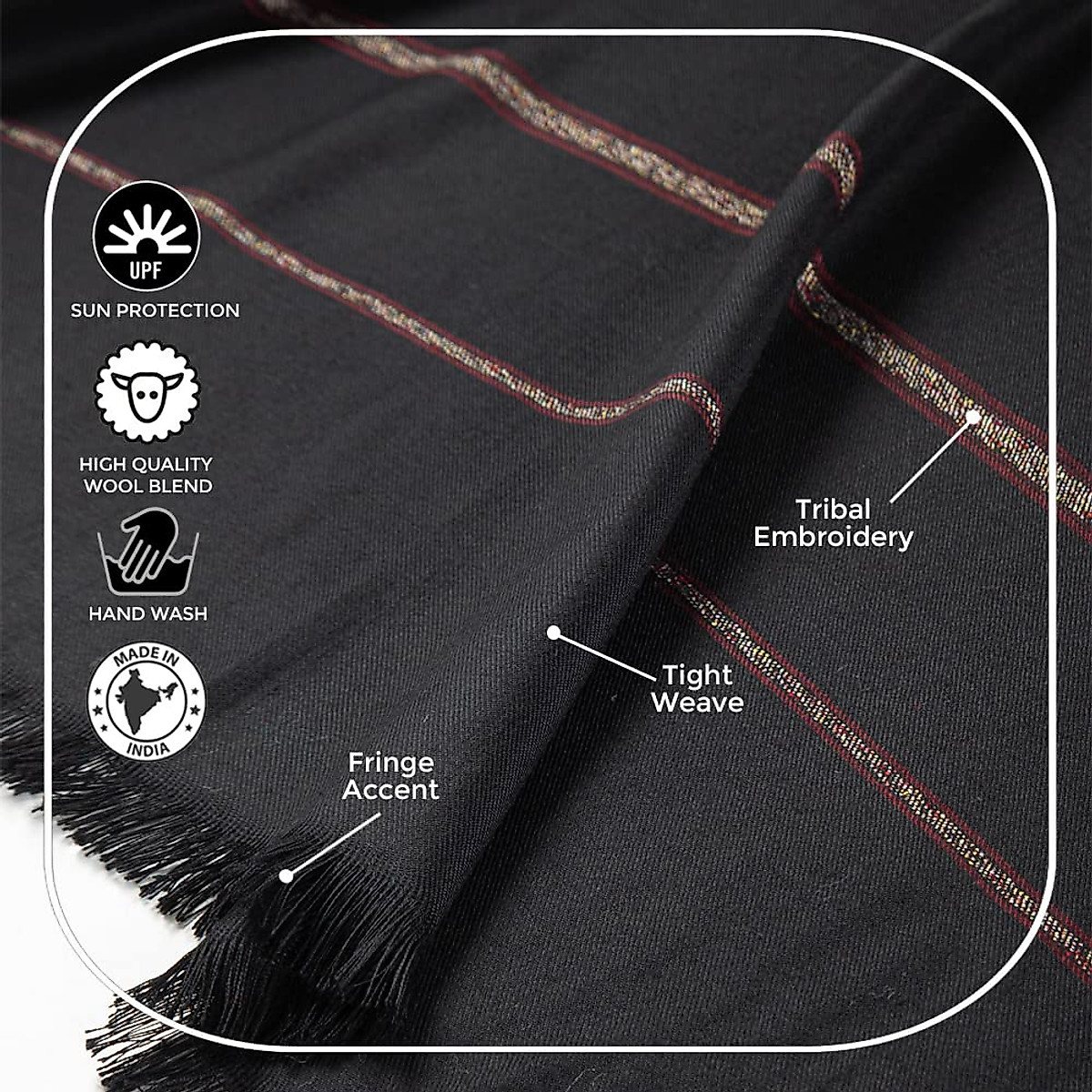 Om Shanti Crafts Meditation or Prayer Shawl or Plain Blanket, Wool Shawl/Wrap, Oversize Scarf. Unisex