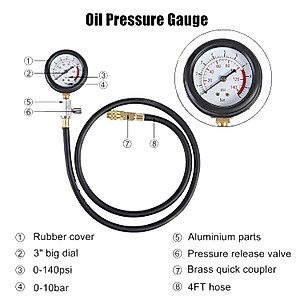 0-140 PSI Engine Oil PressureTester Gauge Kit TU-12A Automatic Transmission Diagnostic Test Tool 12 Pieces