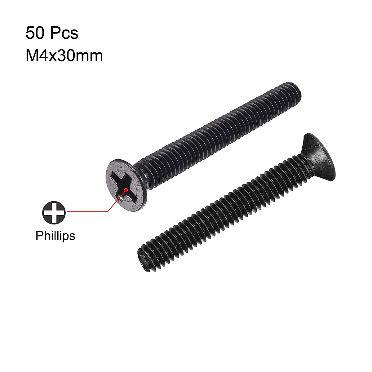 uxcell M4 x 30mm Phillips Screw Fastener Black for Laptop PC TV Fan Switch 50pcs