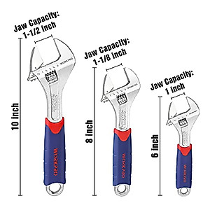WORKPRO 3-piece Adjustable Wrench Set CR-V with Rubberized Anti-Slip Grips 6-inch, 8-inch, 10-inch