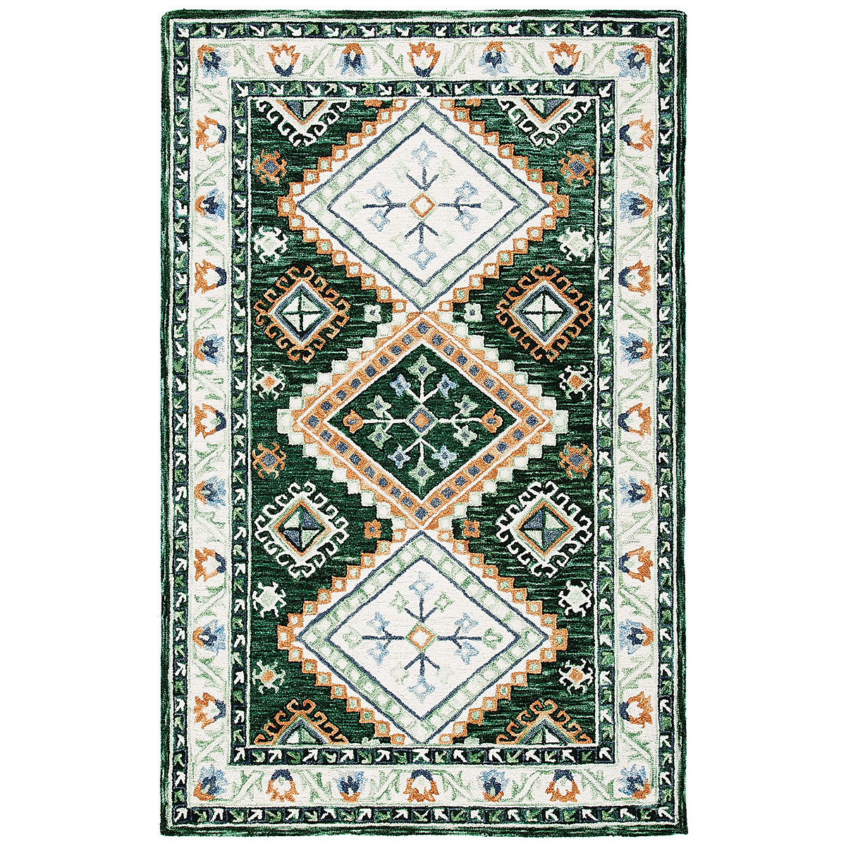 SAFAVIEH Aspen Collection Accent Rug - 3' x 5', Green & Ivory, Handmade Moroccan Boho Tribal Wool, Ideal for High Traffic Areas in Entryway, Living Room, Bedroom (APN706Y)
