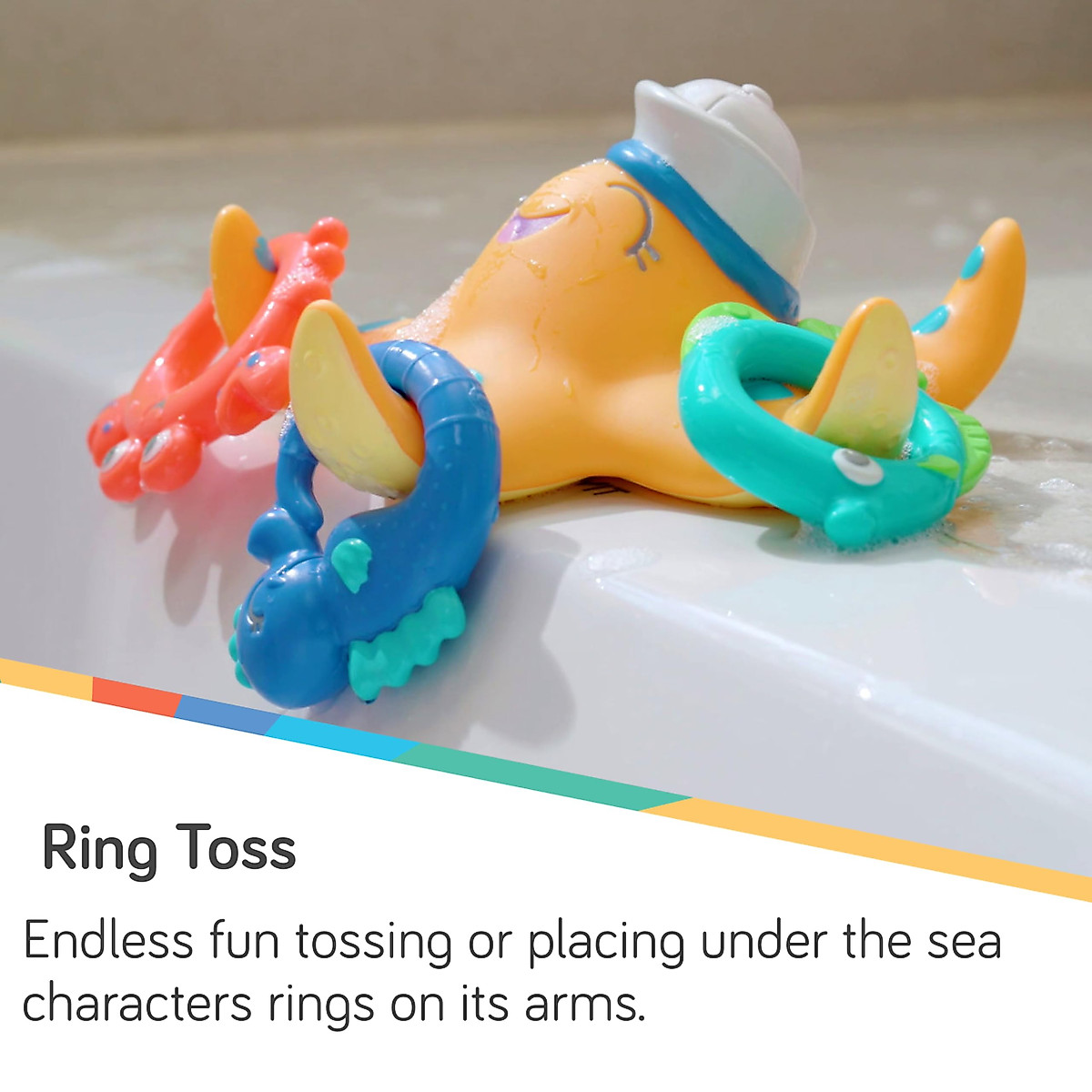 Nuby Starfish Ring Toss Bath Toy, Includes 3 Toss Rings (Crabfish, Tropical Fish and Seahorse)