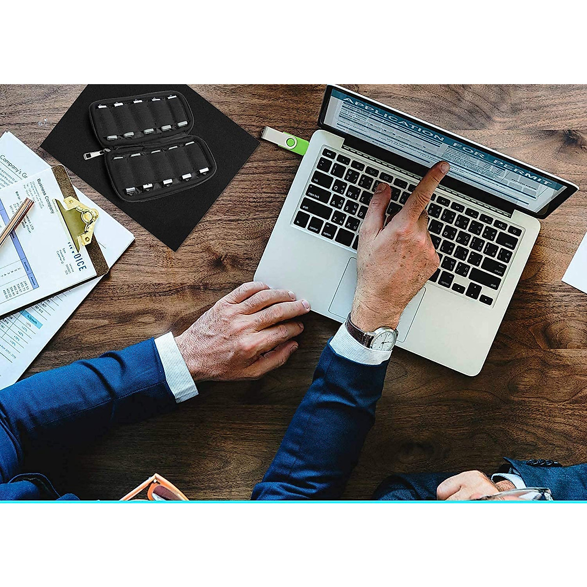 Flash Drive Case, USB Holder Portable Carrying Case Electronic Accessories Organizer Storage Bag for Memory Stick,Yubikey,Security Key,Jump Drive 10 Slots Black (Case Only)