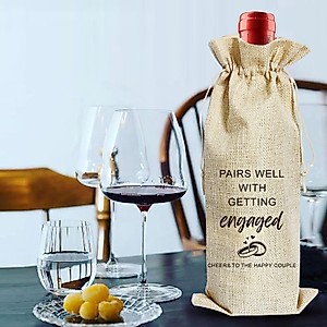 ARYDGELL Wedding Wine Bag, Engagement Gifts for Couples, Mr and Mrs Marriage Wedding Gifts, Cotton Linen Wine Gift Bag With Drawstring, Honeymoon Gifts - Getting Engaged