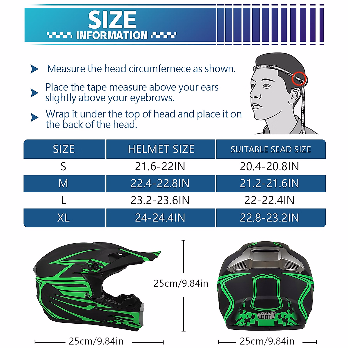 Youth Kids Motocross Dirt Bike Helmet DOT Approved ATV Motorcycle Full Face Helmet Kids Four-Wheeler Offroad Street MX Helmet with Gloves,Goggles,Face Shield 4-Piece Set (Green, Small)