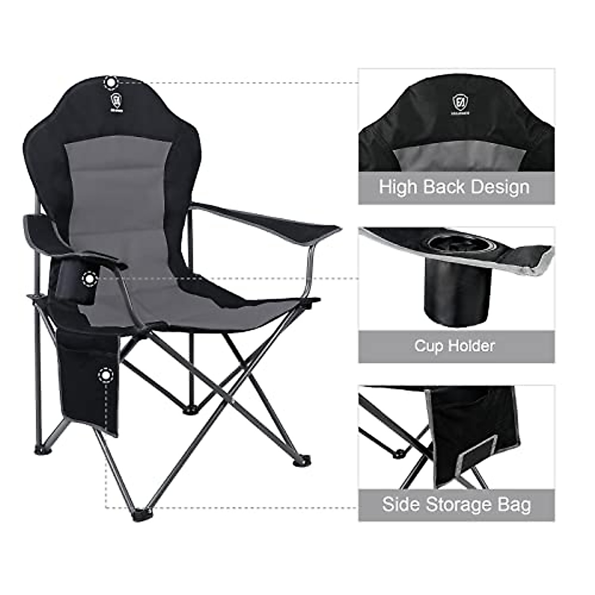 EVER ADVANCED Folding Camping Chair for Outside with High Back Padded Oversized Lawn Chairs Folding Lightweight Sturdy Steel Portable Outdoor Camp Chair for Adults