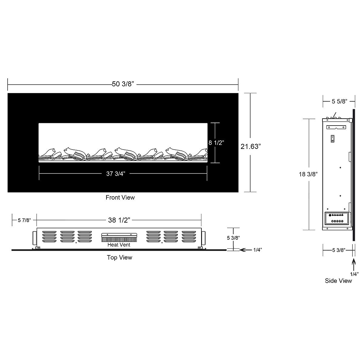 Touchstone 80026 - Stainless Electric Fireplace - (Stainless) - 50 Inch Wide - On-Wall Hanging - Log & Crystal Included - 5 Flame Settings - Realistic Flame - 1500/750W - Timer & Remote