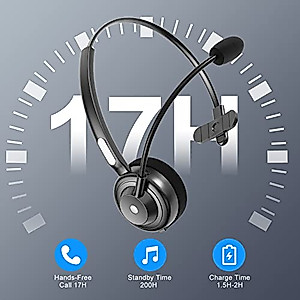 QAWESDX Bluetooth Headset, Trucker Bluetooth Headset with AI Noise Cancelling Microphone, Wireless On-Ear Headphones 17 Hrs Working Time, for Trucker Home Office Remote Work Zoom Online Class Skype