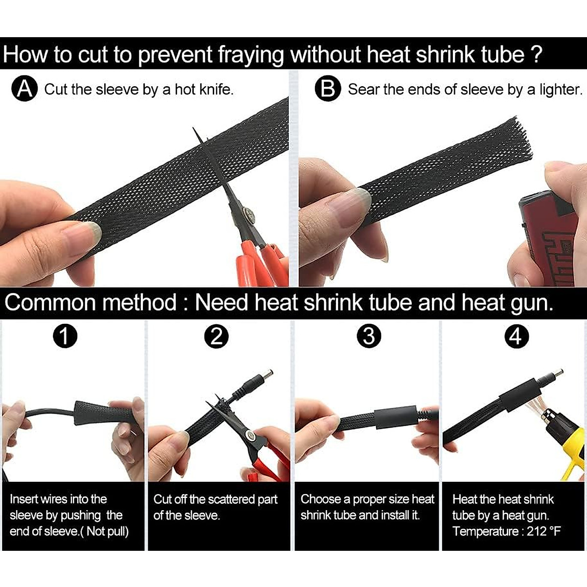 25ft - 1/2 inch Braided Cable Management Sleeve Cord Protector PET Expandable Braided Sleeving-Self-Wrapping Wire Loom for TV/Computer/Home Theater/Engine Bay - Black&Red