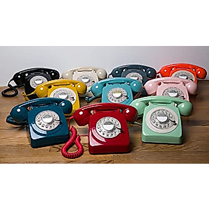GPO 746 Rotary 1970s-style Retro Landline Phone - Curly Cord, Authentic Bell Ring