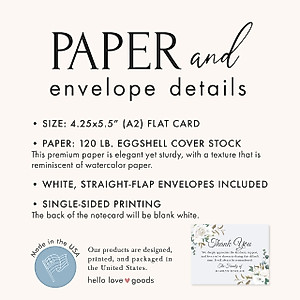 Hello Love Goods White Floral Sympathy Thank You Cards, Funeral Thank You Cards, Personalized Bereavement Notes with Envelopes, 5.5x4.25 Flat Notecards