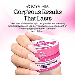 Joya Mia Acrylic Powder for Nails, MMA-Free, Super Adhesion Professional Powder for Flawless & Long-Lasting Nail Enhancements, Easy Application, Vibrant & Stunning Colors - Soft Pink, 1 oz