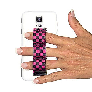 LAZY-HANDS 3-Loop Phone Grip - FITS Most - Black/Pink Checkers