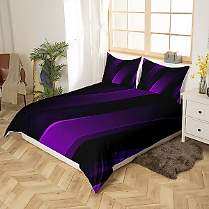 Purple Black Stripes Bedding Set,Neon Gradient Duvet Cover for Kids Teens Boys Girls,Geometric Abstract Comforter Cover Decorative Room,Modern Design Quilt Cover with 2 Pillowcases,King Size