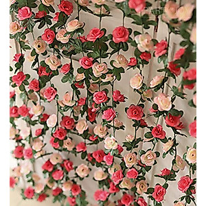 PARTY JOY 5pcs 41Ft Flower Garland Fake Rose Vine Artificial Flowers Hanging Rose Ivy Hanging Baskets Wedding Arch Garden Background Decor (Pink, 5)
